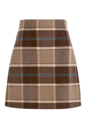Max Mara Short Checked Wool Skirt - Brown
