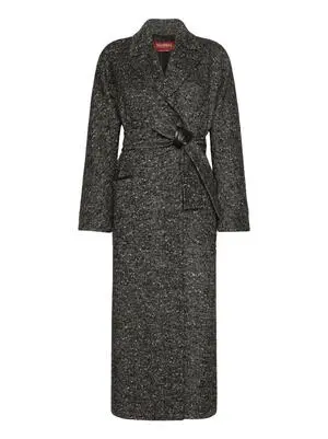Max Mara Wool Tweed Robe Coat White Black