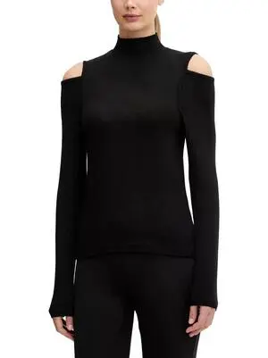 SPORTALM Cold-shoulder Ribbed-knit Top - Black