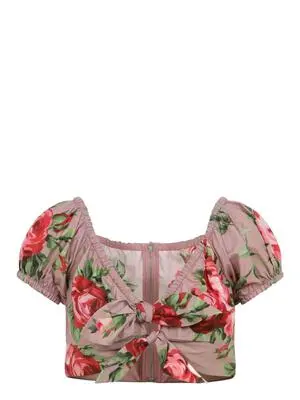 Dolce & Gabbana Floral-print Knotted-front Blouse - Pink
