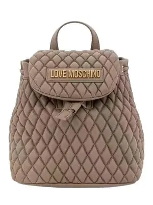 Moschino Quilted Logo-plaque Backpack Neutrals