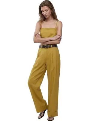 Koton Linen Blend Square Neck Strappy Top With Overlay - Khaki