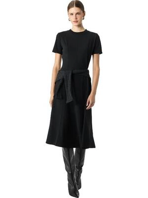 Koton Short Sleeve Crew Neck Flare Dress - Black