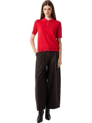 Koton Mid Rise Wide Leg Tailored Trousers - Brown