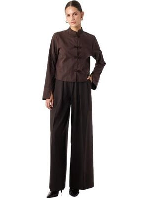 Koton Mandarin Collar Shirt With Napoleon Closure - Brown