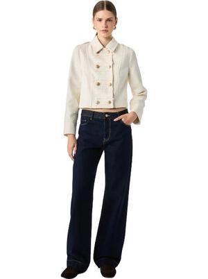 Koton Long Sleeve Collared Tweed Napoleon Jacket - Ecru