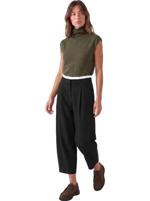 Koton High Rise Pleated Barrel Trousers - Black