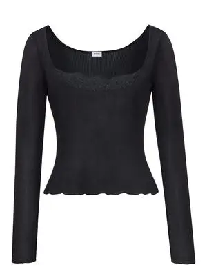 SAINT LAURENT Laced Top In Ribbed Silk