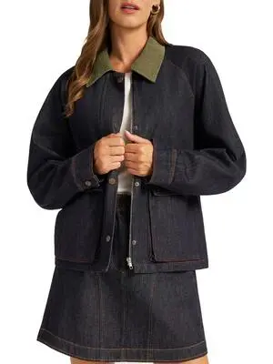 Matty M. Marley Corduroy Collar Denim Jacket Denim/olive