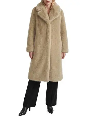 NOIZE Solene Faux Fur Maxi Coat - Beige