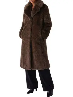 NOIZE Solene Faux Fur Maxi Coat - Coffee