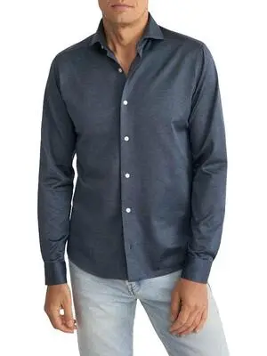 Eton Slim Fit Filo Di Scozia Cotton Jacquard Dress Shirt - Blue
