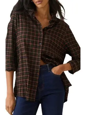 NOBODY'S CHILD Delta Oversize Button-up Shirt - Brown
