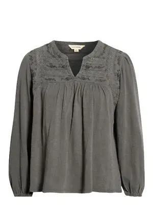 Lucky Brand Mixed Stitch Peasant Top - Gray