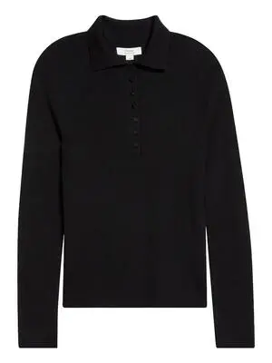 Vince Wool & Silk Polo Sweater - Black