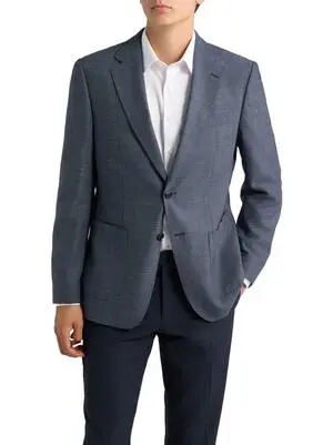 BOSS Hutson Slim Fit Navy Cotton & Wool Herringbone Sport Coat - Dark Blue