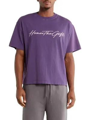 HONOR THE GIFT Script Cotton Graphic T-shirt - Purple