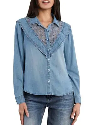 BILLY T Regent Ruffle Lace Detail Shirt - Washed Blue