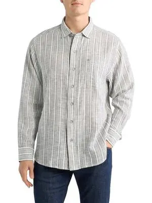 Tommy Bahama Raffia Dunes Stripe Linen & Cotton Long Sleeve Shirt - Palm Moss