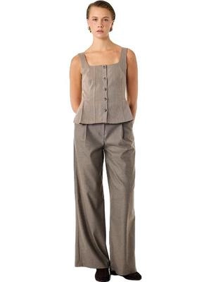 Koton Square Neck Sleeveless Peplum Top With Front Button Closure - Anthracite