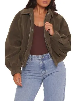 PETAL & PUP Jensen Faux Suede Bomber Jacket - Olive