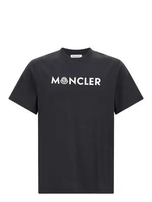 Moncler Front Logo Print T-shirt Blue