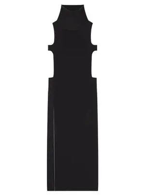 COURREGES High Collar Crepe Long Dress - Black