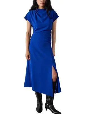 Whistles Crepe Ruched Midi Dress - Blue