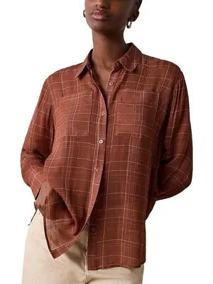 Whistles Etched Check Sheer Shirt - Brown Multi