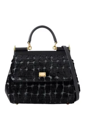 Dolce & Gabbana Leather-trimmed Velvet Top Handle Bag - Black