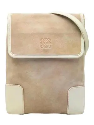 Loewe 2003 Suede Anagram Crossbody Bag Neutrals