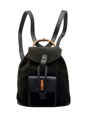 Gucci 20th Century Suede Bamboo Drawstring Backpack - Black