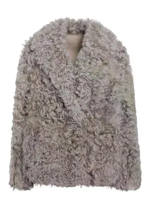 BLANCHA Short Shearling-effect Notch-lapel Coat - Neutrals