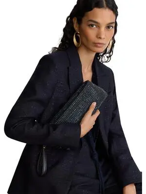 REISS Olga Crystal Embellished Pouch Clutch Bag - Navy