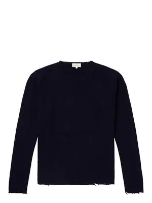 SECOND / LAYER Distressed Waffle-knit Wool And Cashmere-blend Sweater - Blue
