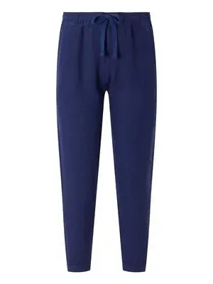 Fedeli Straight-leg Linen Drawstring Trousers - Blue