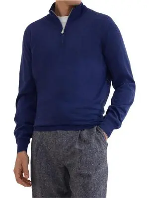 Brunello Cucinelli Brunello Cucinelli High Neck Zip-Up Jumper Sapphire