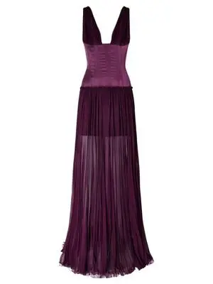 Ermanno Scervino Pleated Silk Crepe Gown - Red