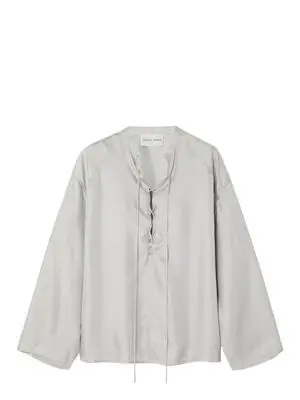 LOULOU DE SAISON Lace-up Silk-twill Blouse