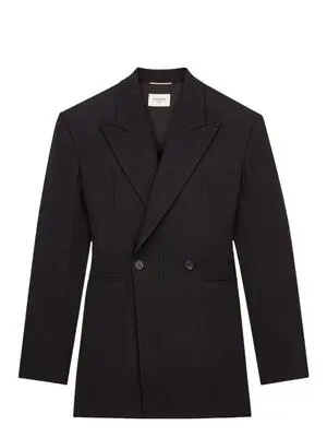Saint Laurent Double-breasted Jacket In Chalk-stripe Wool Mélange - Black/gray