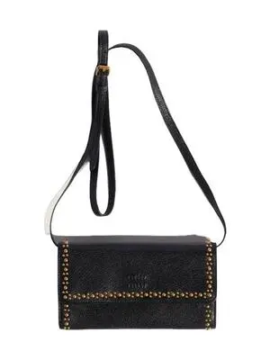 Miu Miu Leather Wallet With Shoulder Strap - Black