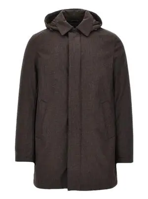Herno Wool Hooded Single-breasted Coat - Brown