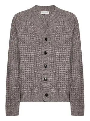 ROBERTO COLLINA Waffle Knit V-neck Cardigan - Gray