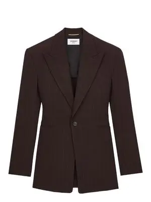 Saint Laurent Single-breasted Jacket In Chalk-stripe Wool Mélange - Maroon/beige