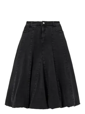 Sea Patchwork Denim Mid-length Skirt - Black