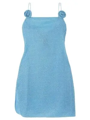 Oseree Appliquéd Metallic Stretch-knit Mini Dress - Blue