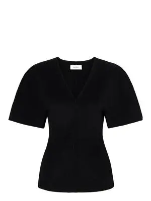 LISA YANG Double V-neck Peplum Top - Black
