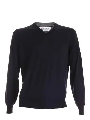 Brunello Cucinelli Ribbed-knit V-neck Jumper - Black