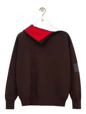 Loewe Loewe Zip-Neck Patch Knitted Sweater Brown
