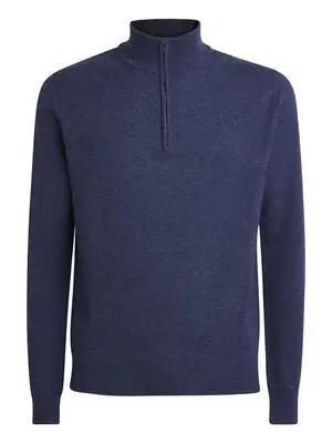 Corneliani Virgin Wool-cashmere Quarter-zip Sweater - Blue